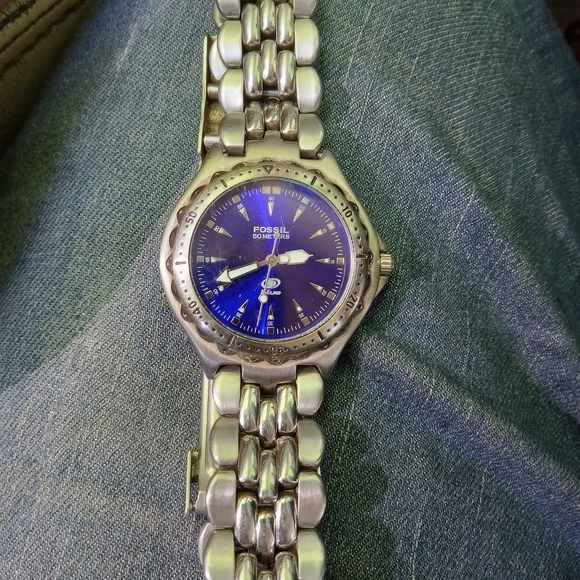 Fossil | Accessories | Mens Fossil Blue Face Hands Gloss Watch Silver ...